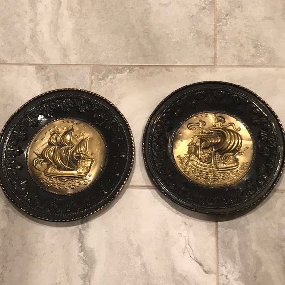 Vintage | Wall Decor | Vintage Metal Ship Engraved Plate Wall Hangings ...